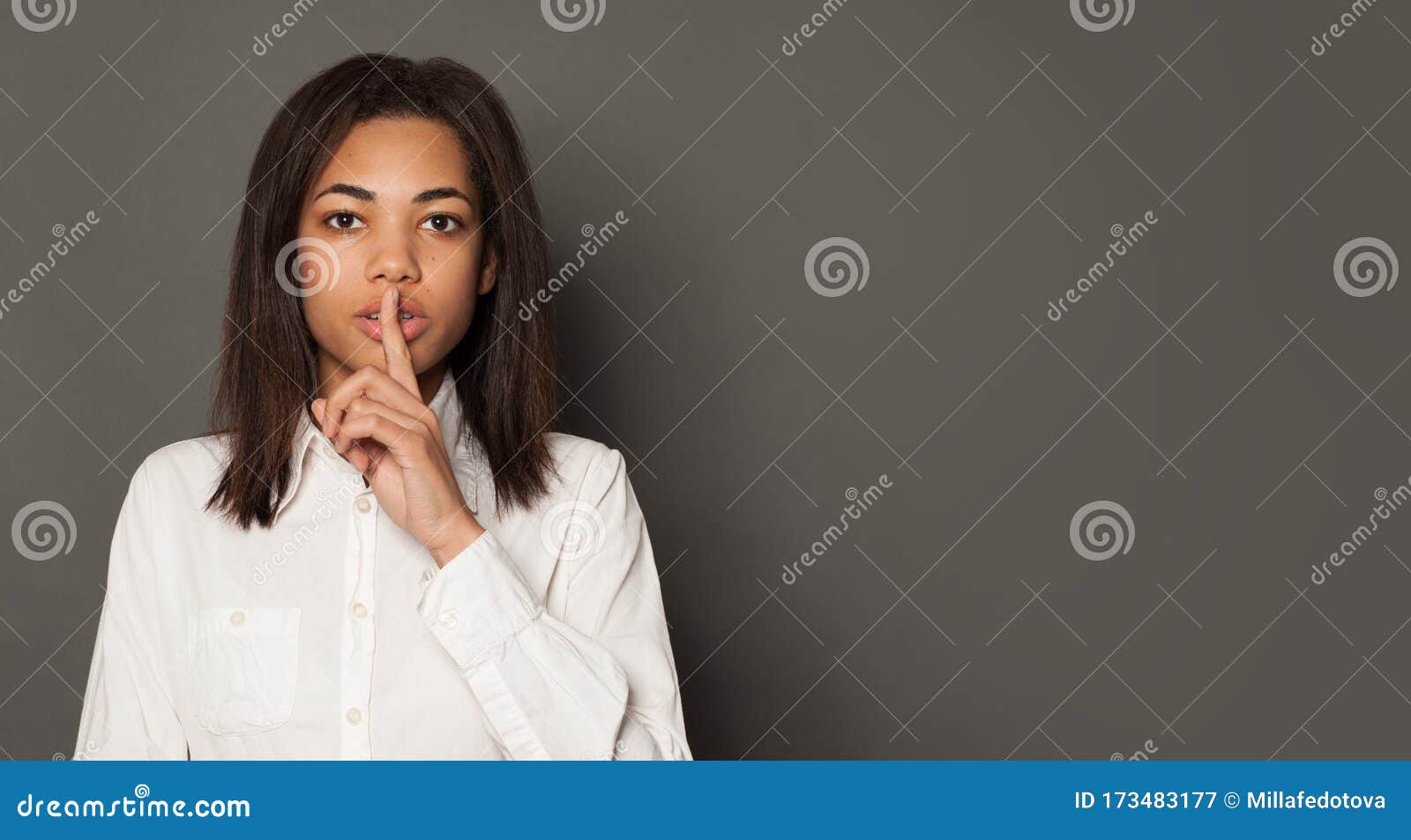 Silence Concept. Black Woman and Silent Gesture Stock Image - Image of ...