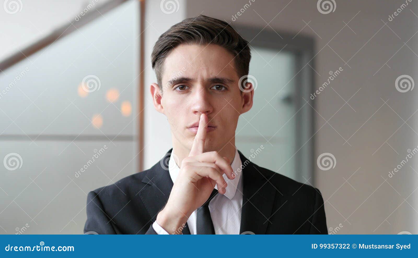 Silence, Finger on Lips in Office Stock Photo - Image of talk, designer ...