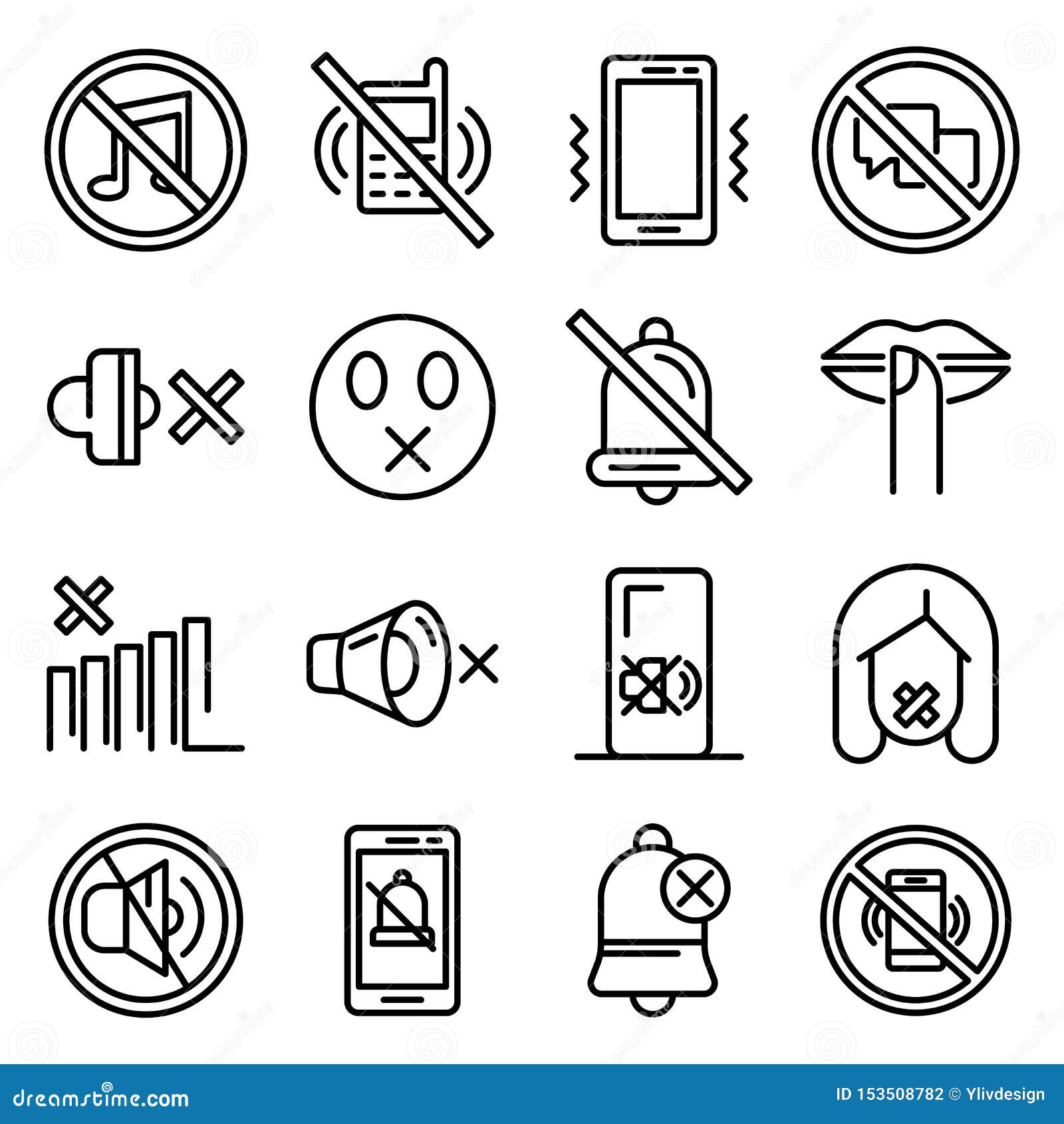 Silence Icons Set, Outline Style Stock Vector - Illustration of linear ...