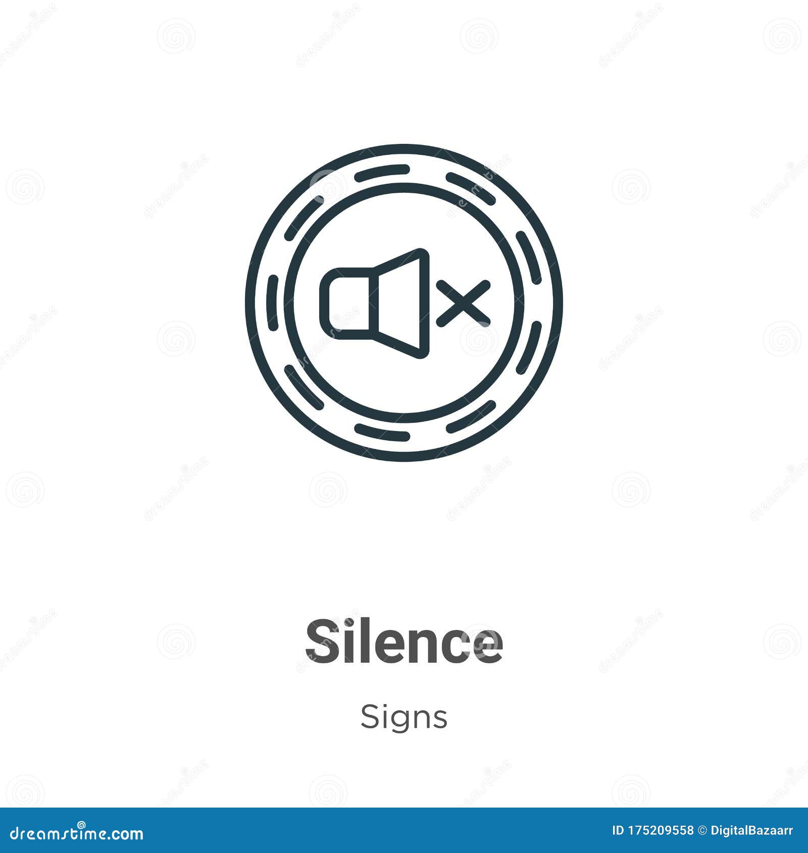 Silence Outline Vector Icon. Thin Line Black Silence Icon, Flat Vector ...
