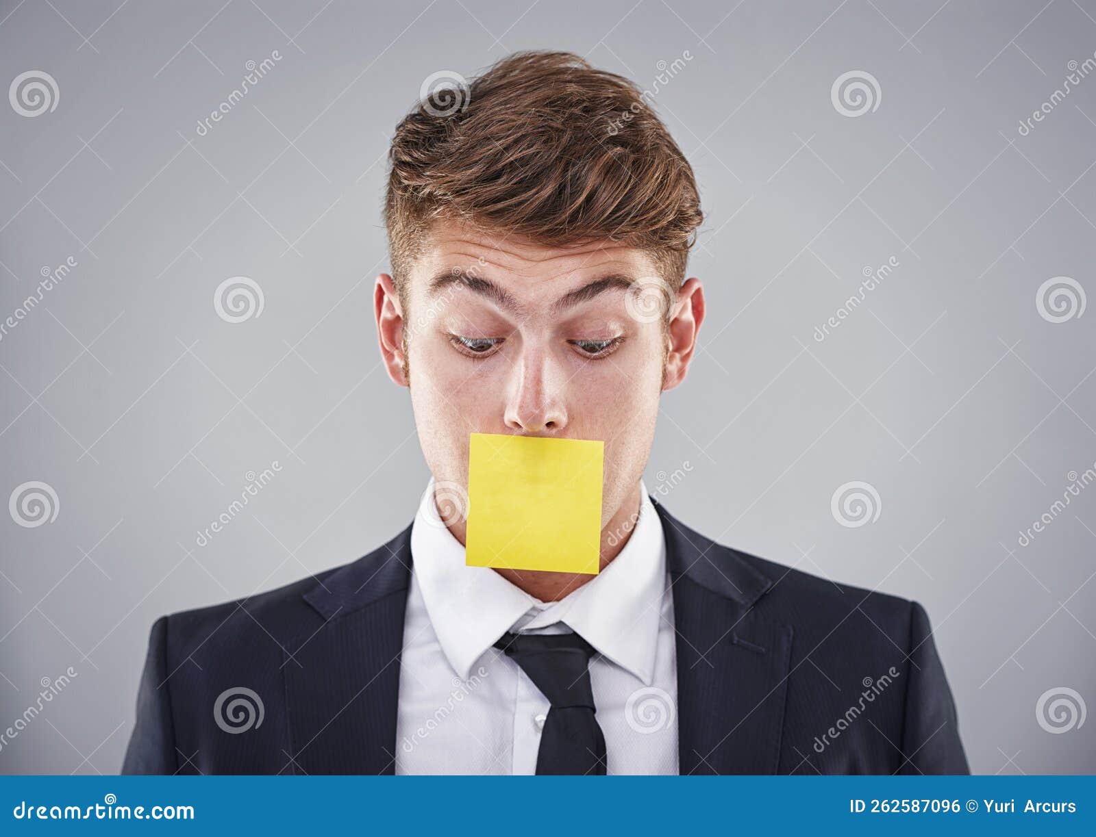 Silenced by Work. a Business Man with a Post it Note Stuck To His Mouth ...