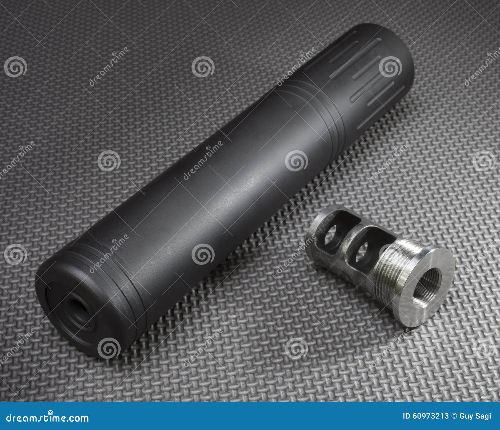 Silencer and adapter stock image. Image of threads, silver - 60973213
