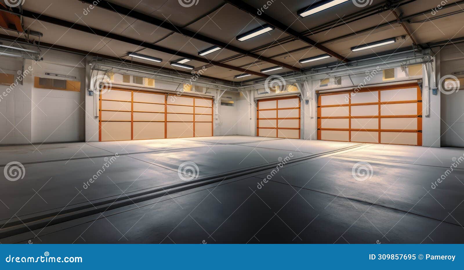 The Silent Ambiance of an Empty Garage with Rectangular Windows and ...