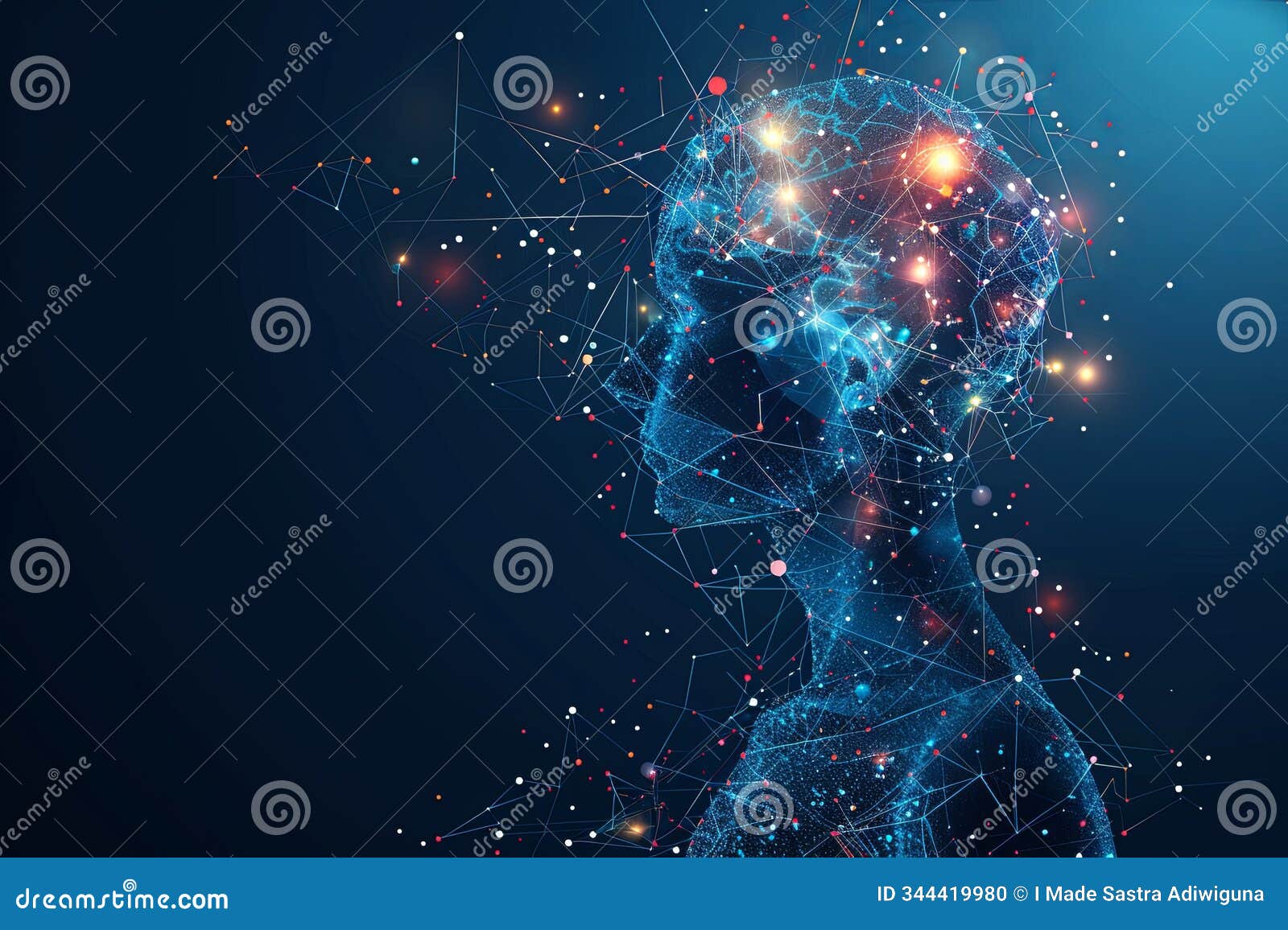 Silent Communication Depicted by Low Poly Brain with Wireframe ...