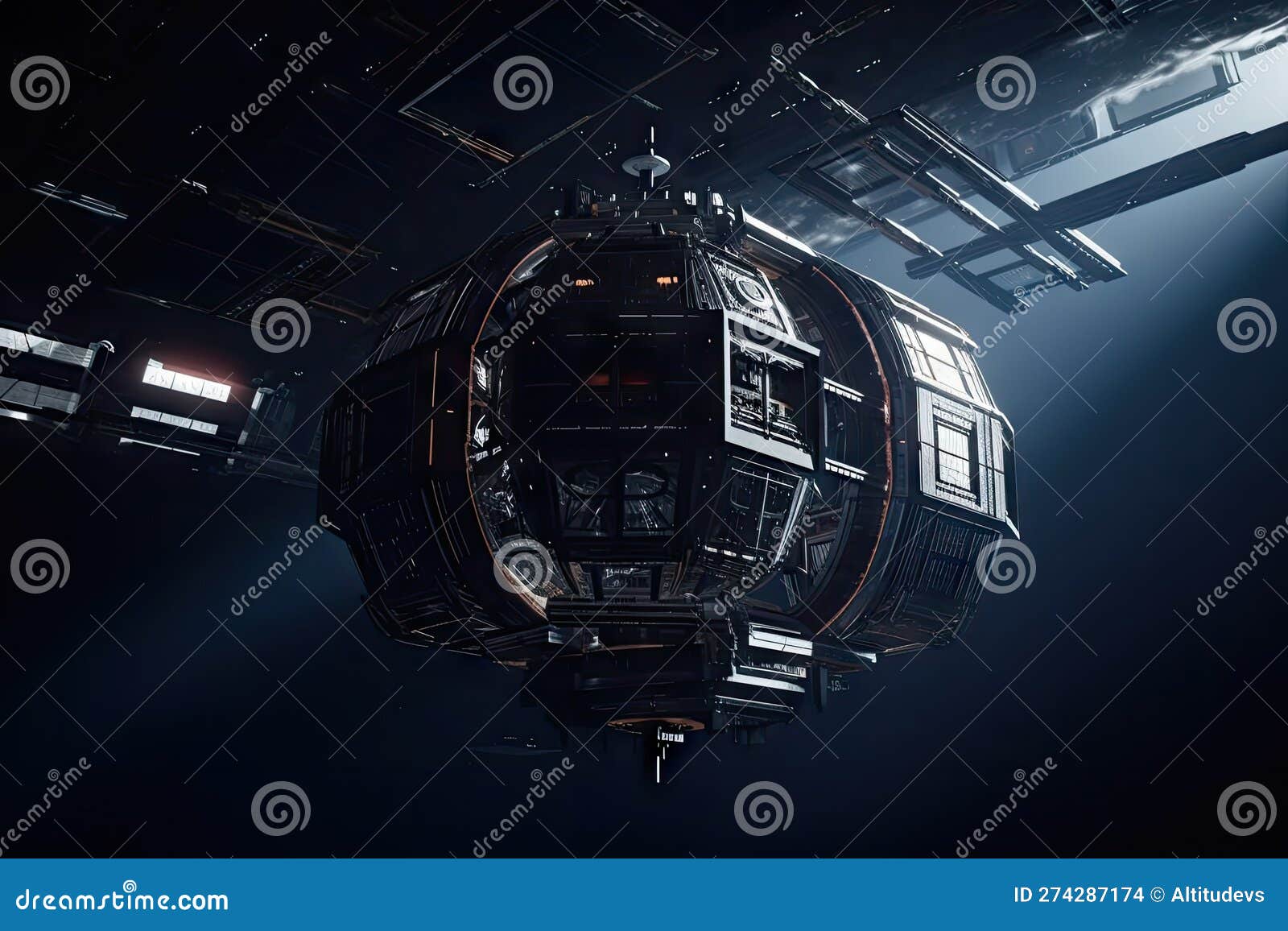 Silent, Dark and Empty Futuristic Space Station, Floating in the Void ...