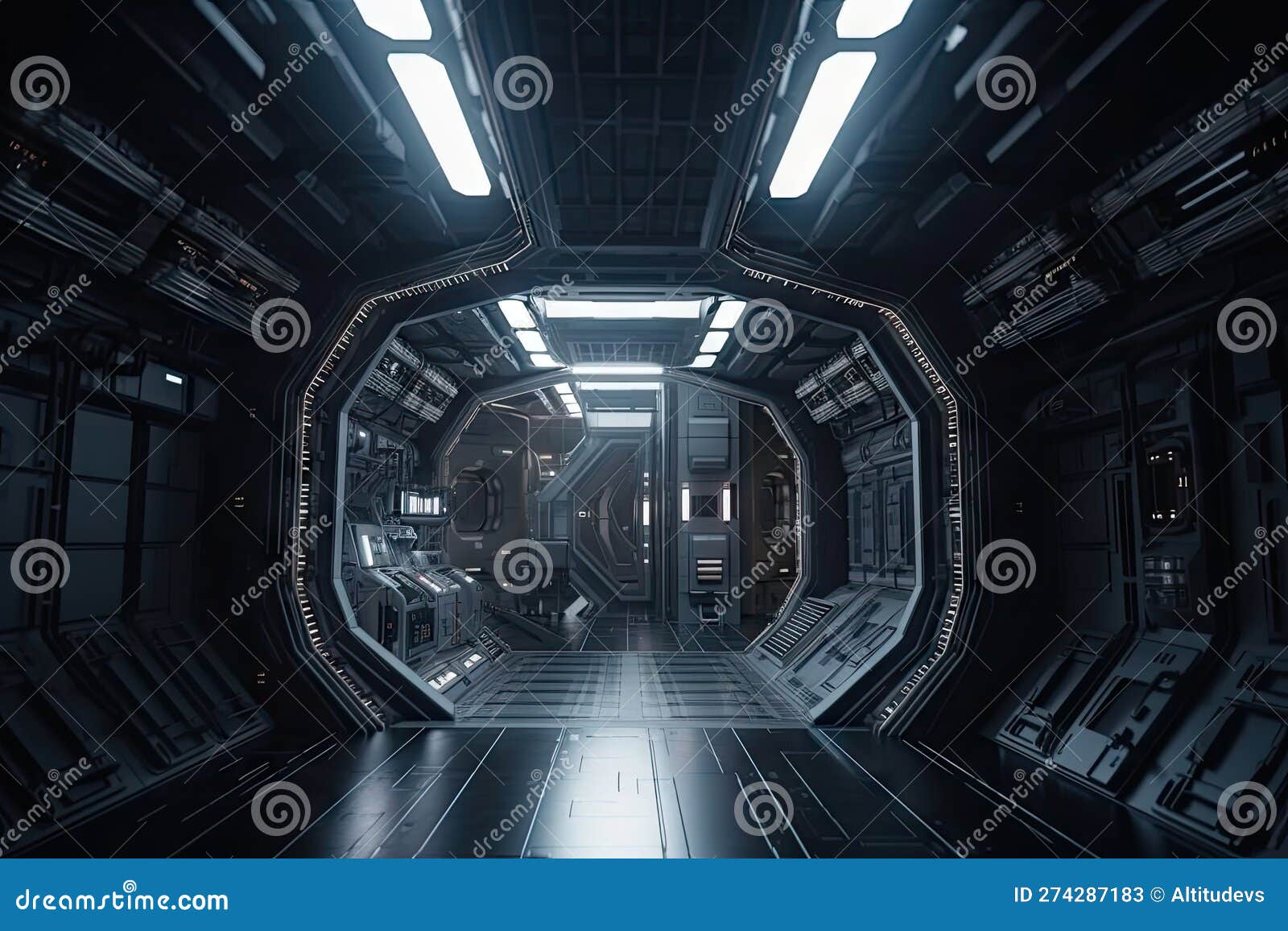 Silent, Dark and Empty Futuristic Space Station, Floating in the Void ...