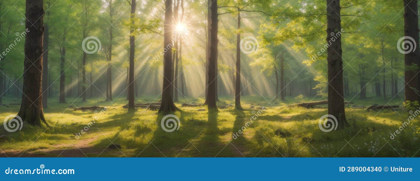 Silent Forest in Spring with Beautiful Bright Sun Rays Stock ...