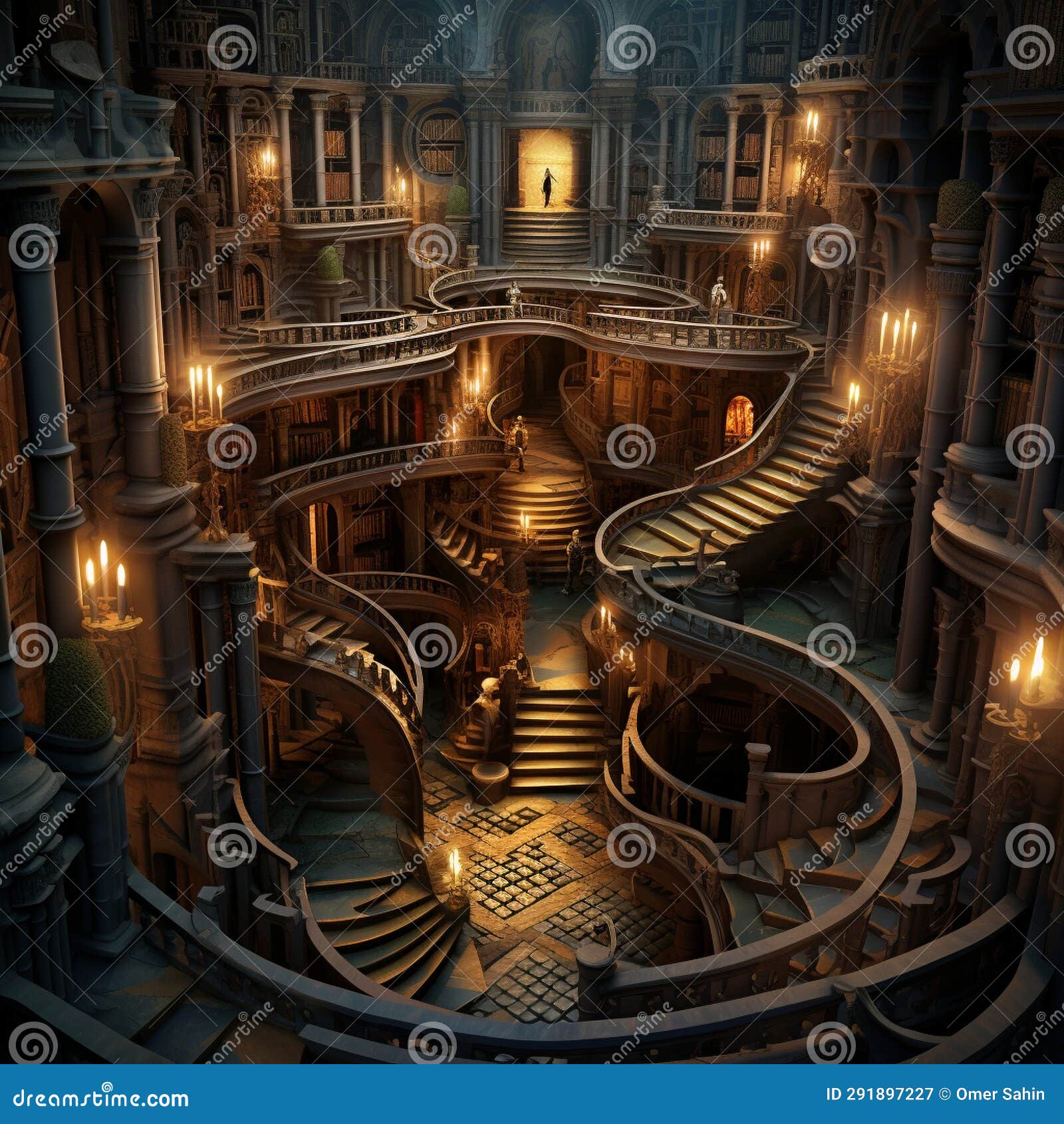 The Silent Maze: Labyrinthine Library Interior Stock Image - Image of ...