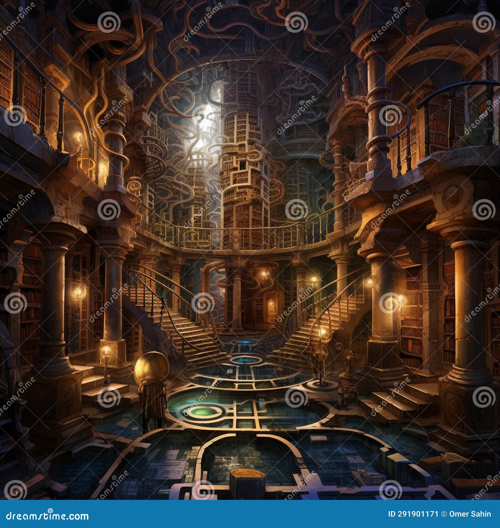 The Silent Maze: Labyrinthine Library Interior Stock Image - Image of ...