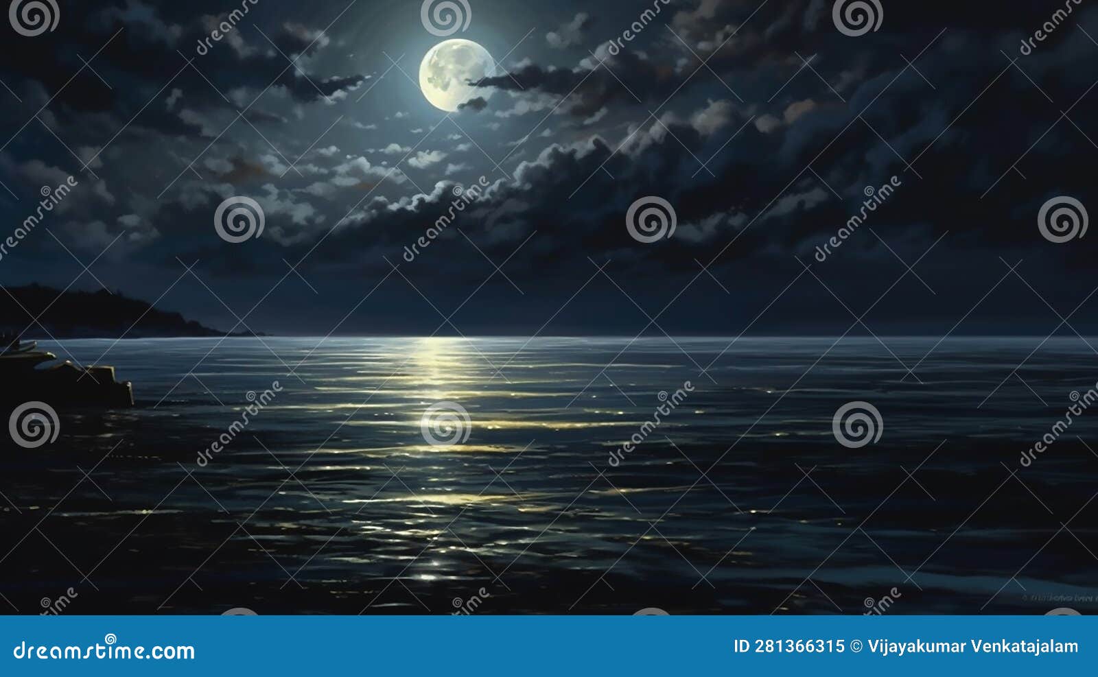 Silent Night with Moons Reflection Stock Illustration - Illustration of ...