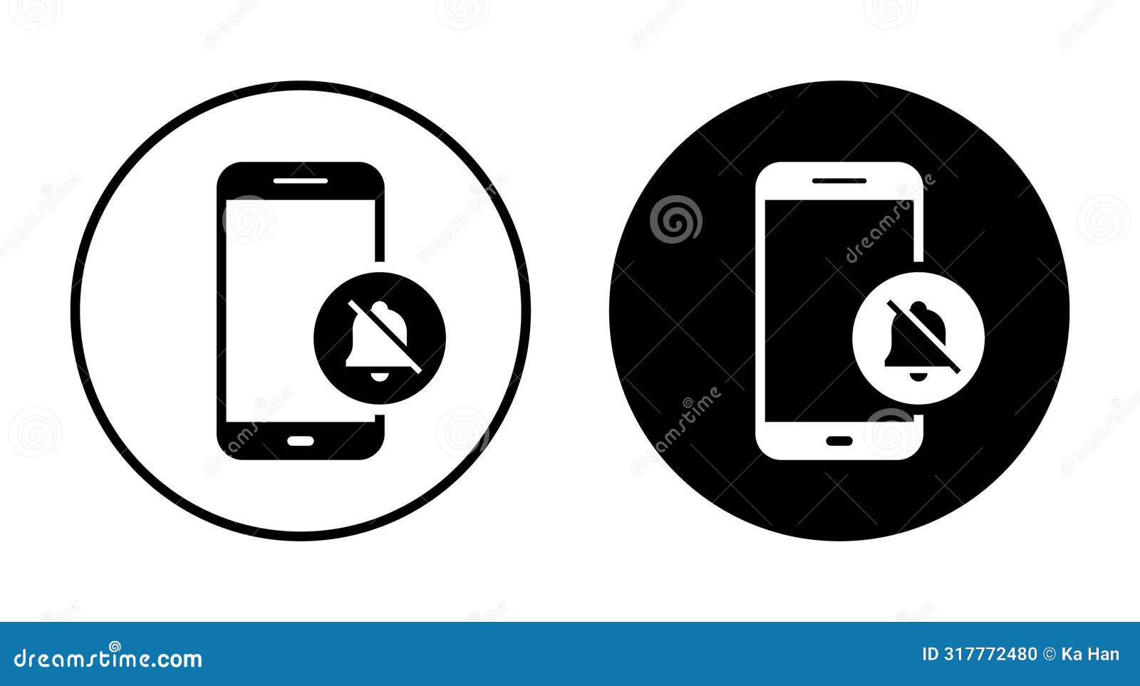 Silent Phone Icon on Black Circle. Cellphone Notification Off Concept ...