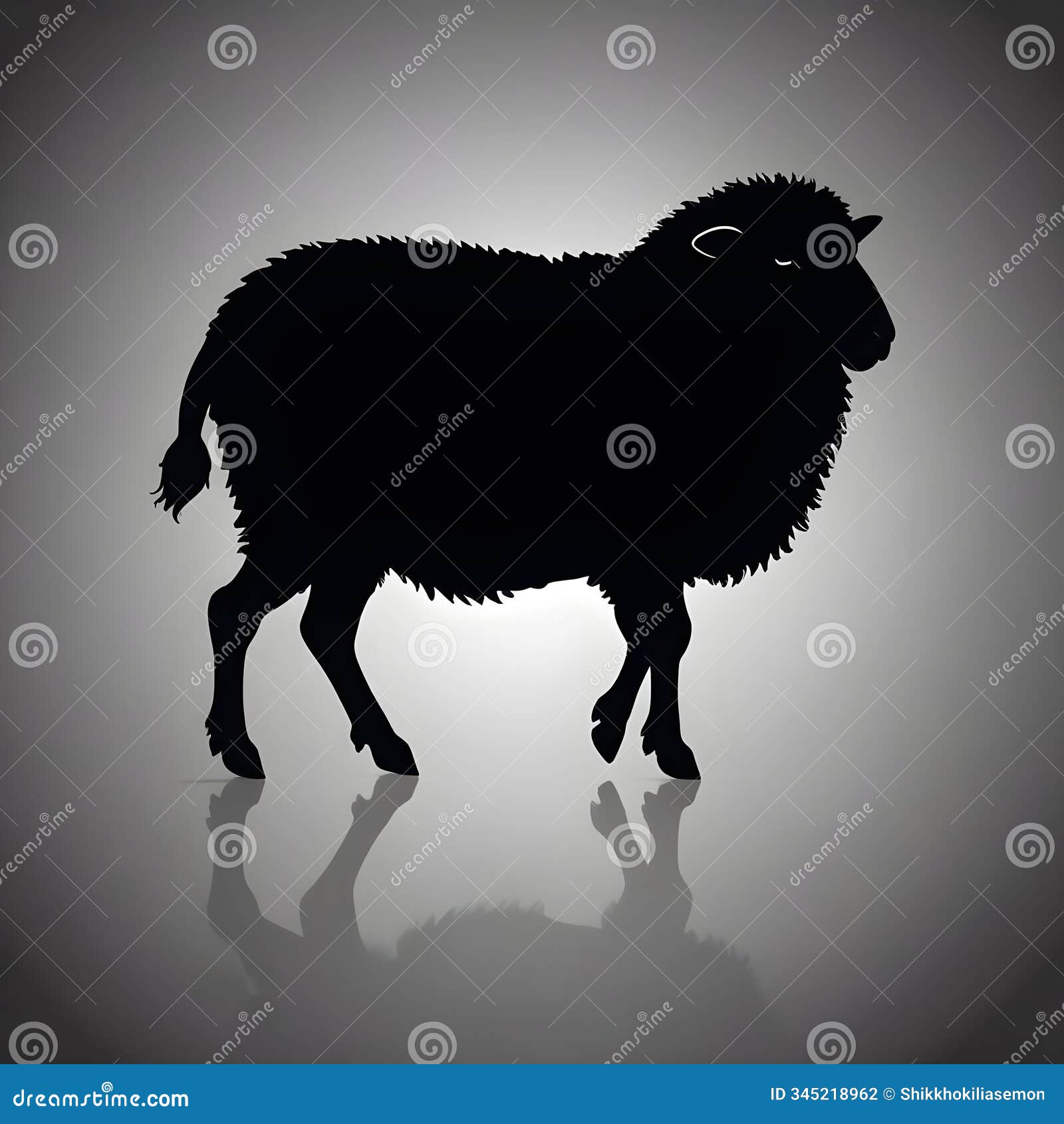 The Silent Profile of a Sheep. a Sheep in Shadow. Reflected in Quiet ...