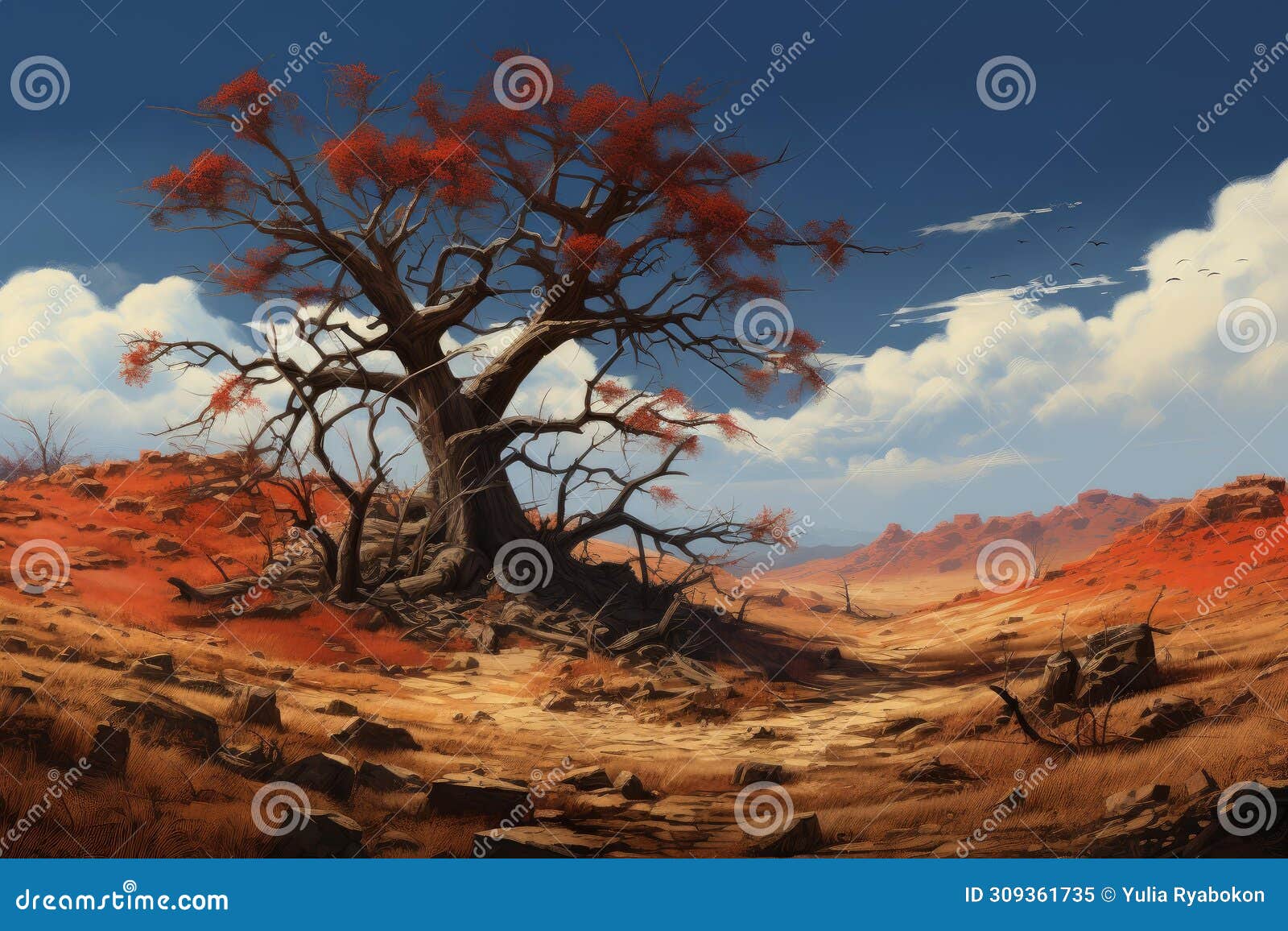 Silent Red Dead Tree. Generate Ai Stock Image - Image of dead ...