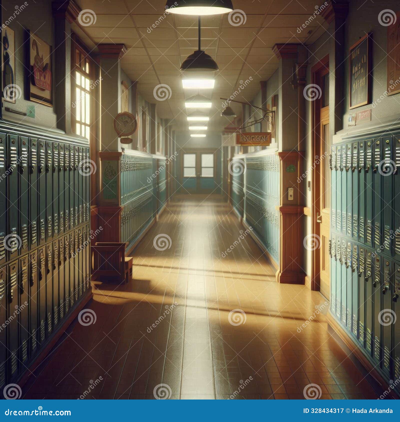 Silent School Hallway with Student Lockers Awaiting Students Stock ...