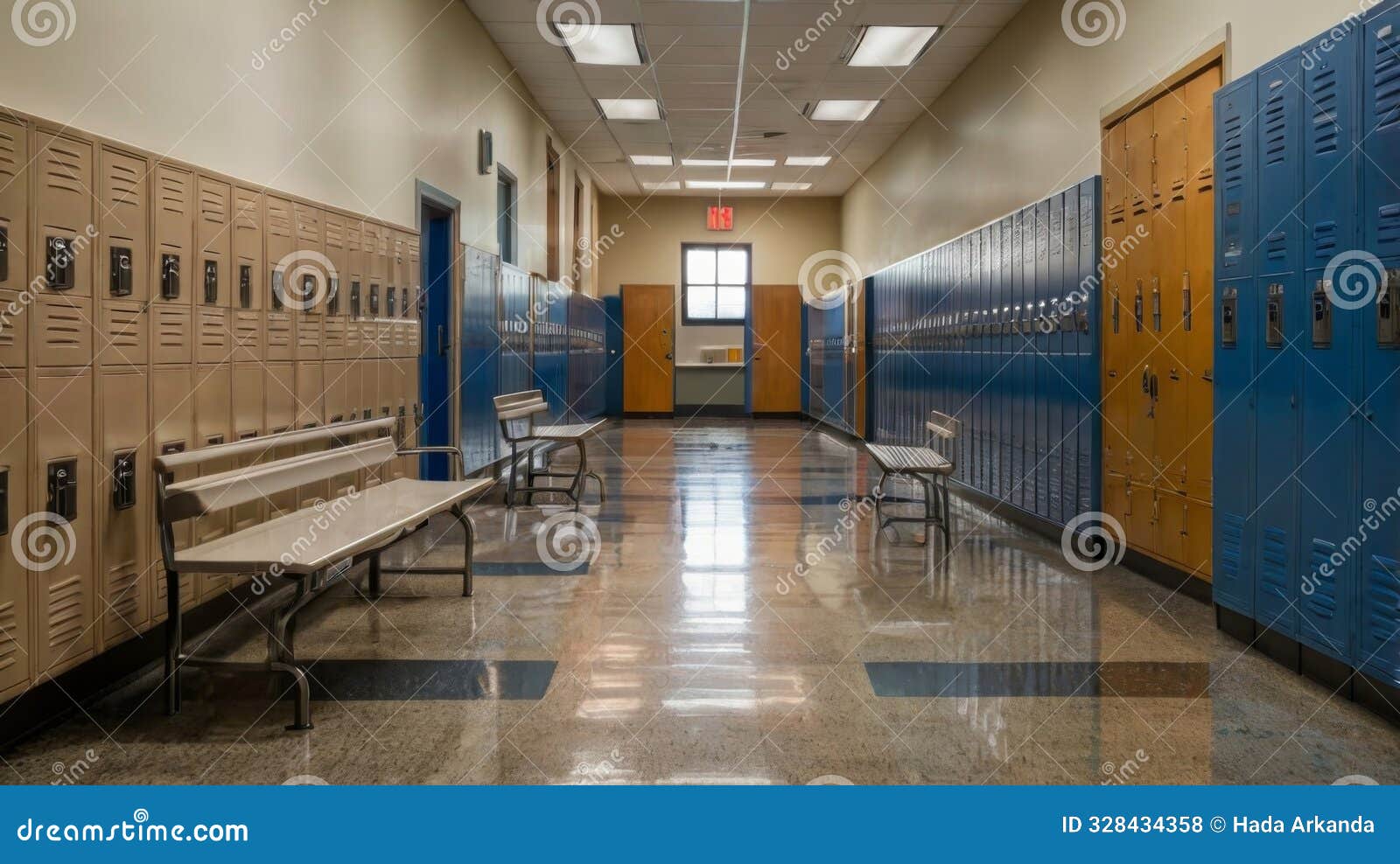 Silent School Hallway with Student Lockers Awaiting Students Stock ...