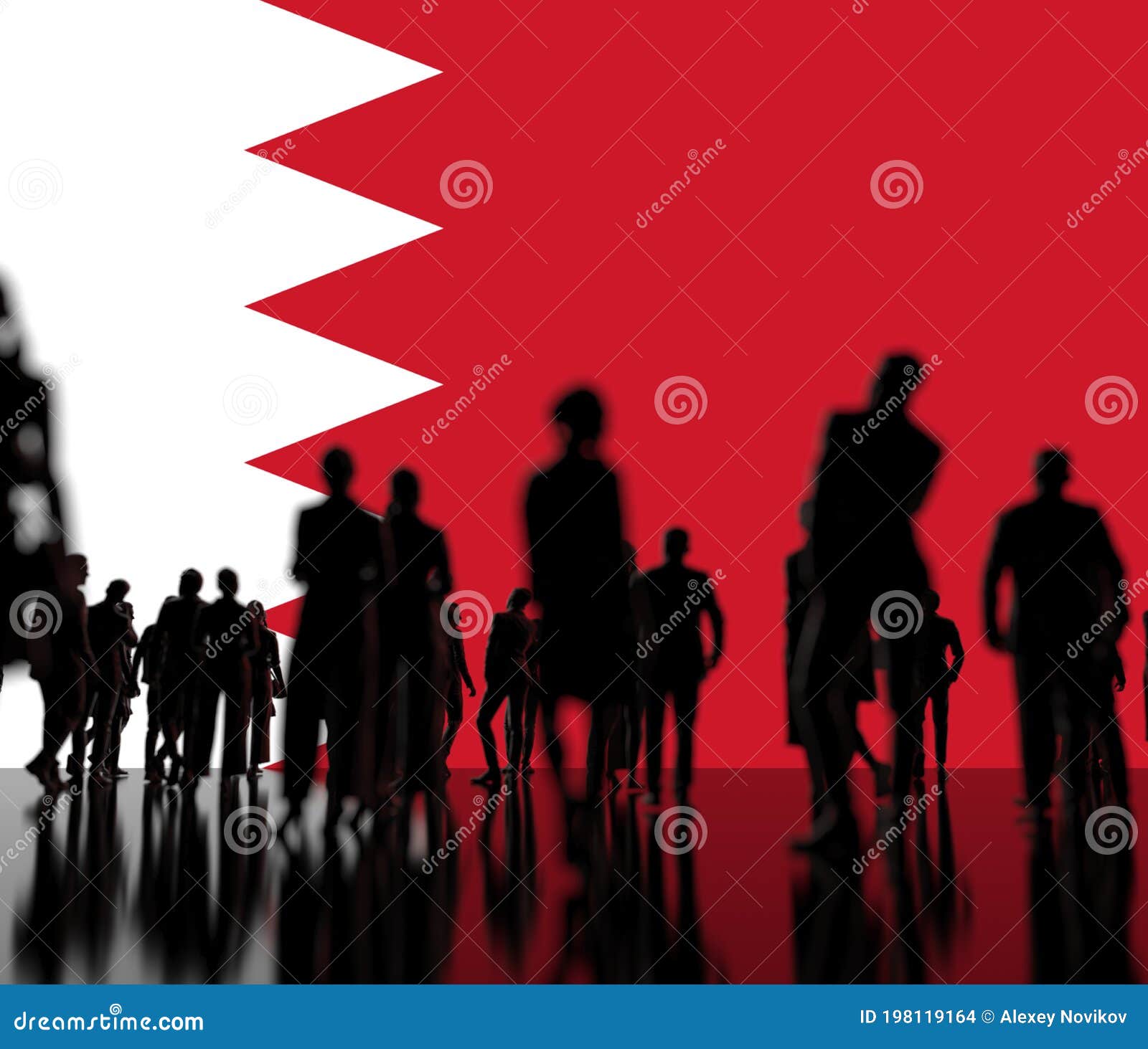 Silhoettes of People on the Flag of Bahrain Background 3d Rendering ...