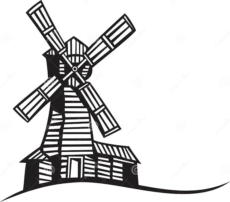 Silhouet van molen vector illustratie. Illustration of decoratie - 16467074