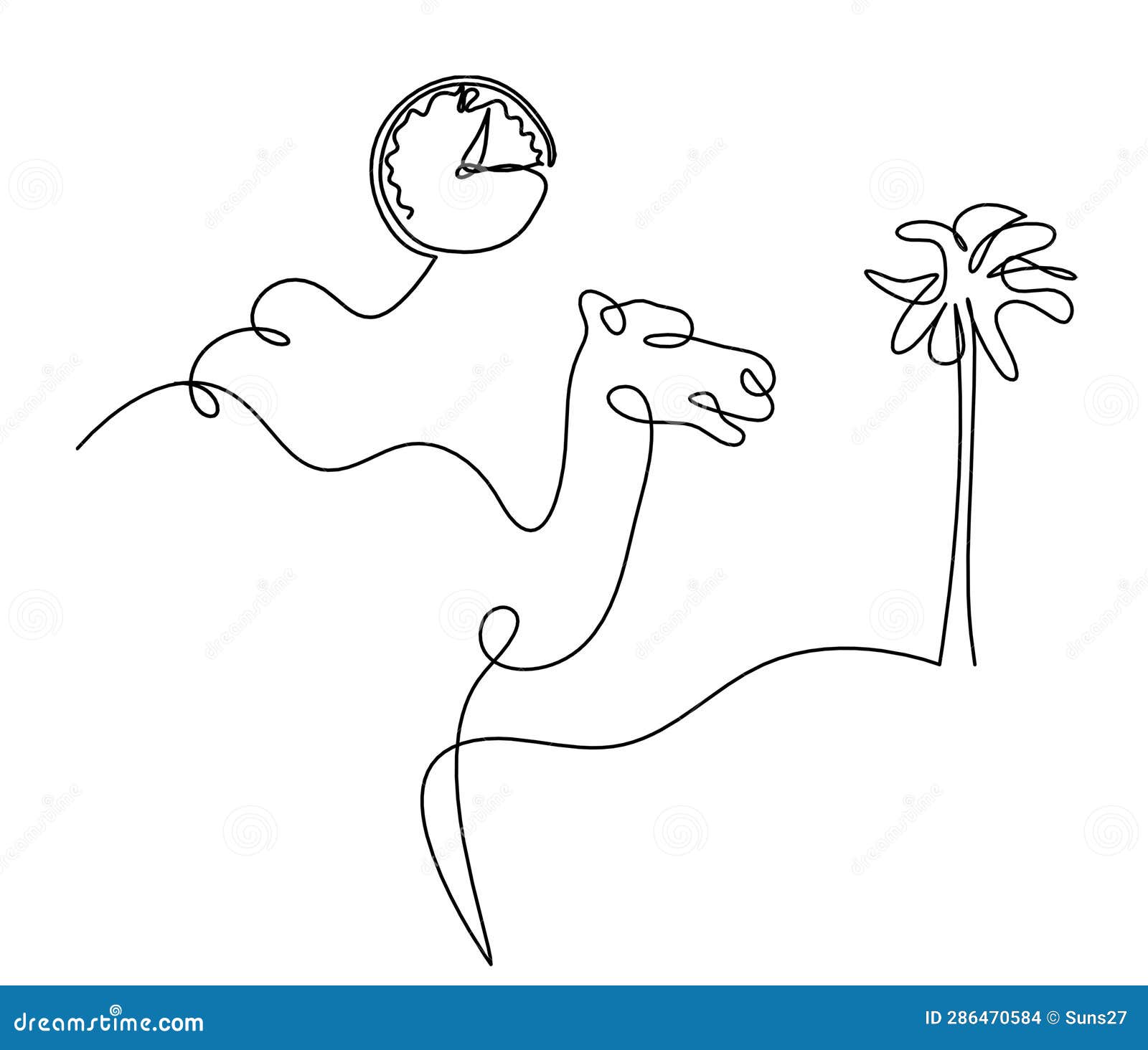 Silhouette of Abstract Camel with Clock As Line Drawing Stock ...