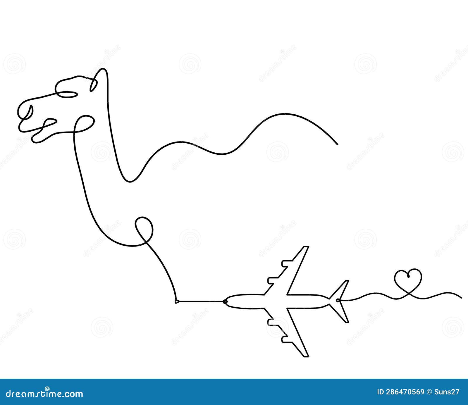 Silhouette of Abstract Camel with Plane As Line Drawing Stock ...