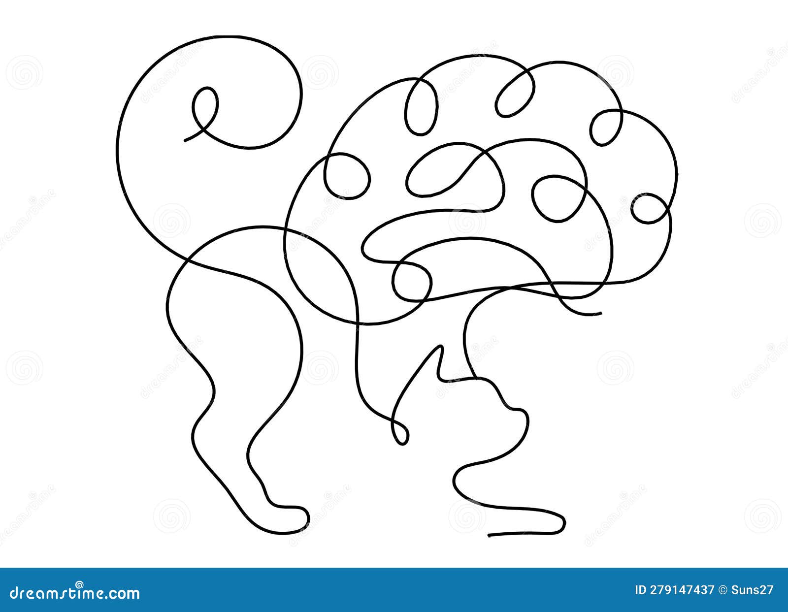 Silhouette of Abstract Cat with Brain in Line Drawing Stock ...