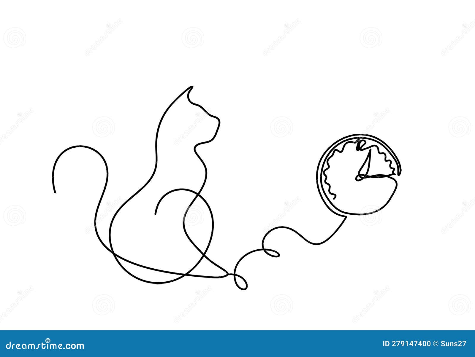 Silhouette of Abstract Cat with Clock in Line Drawing Stock ...