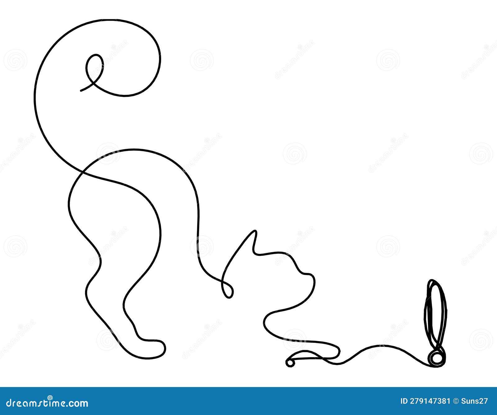 Silhouette of Abstract Cat with Exclamation Mark in Line Drawing Stock ...