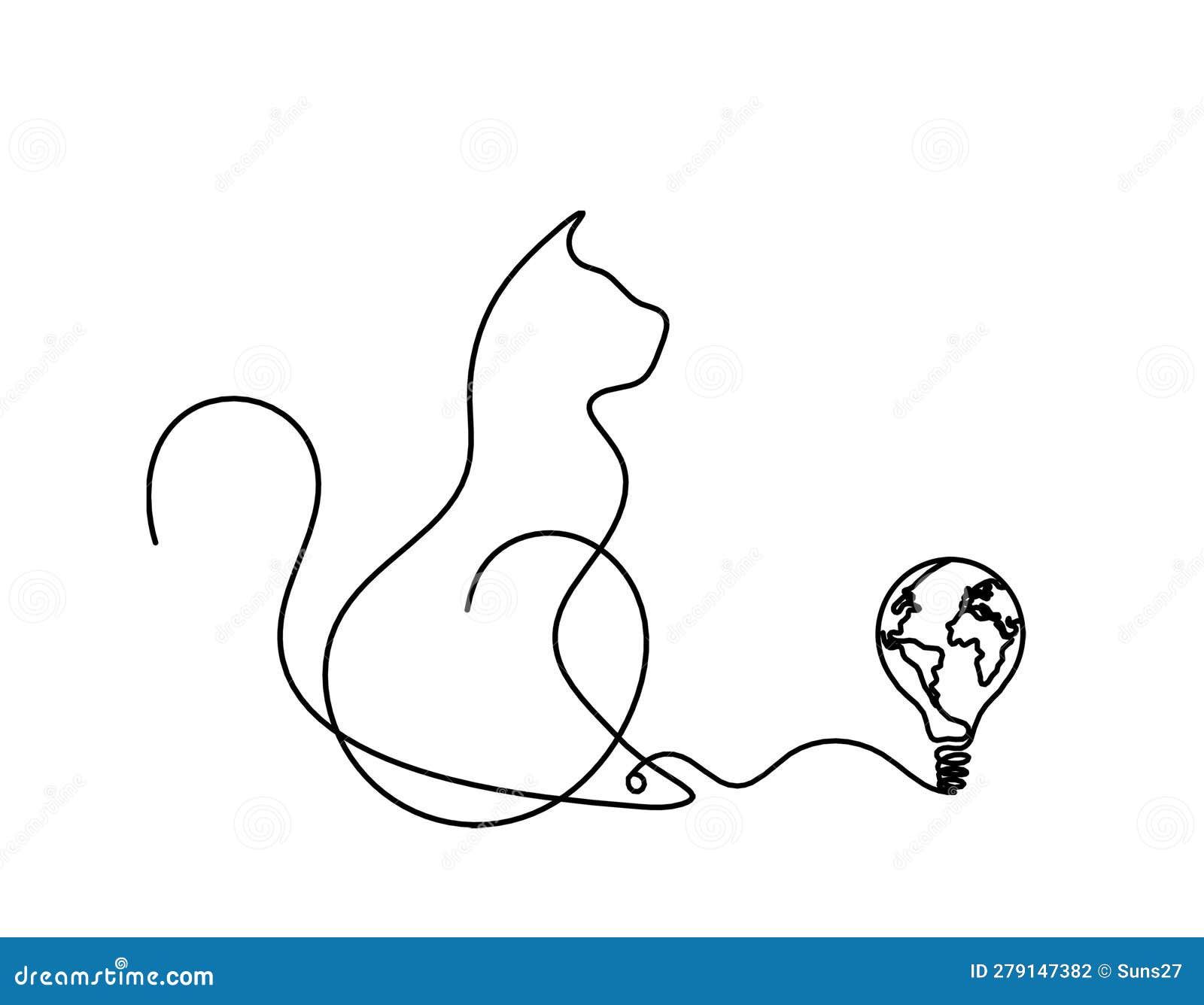 Silhouette of Abstract Cat with Exclamation Mark in Line Drawing Stock ...