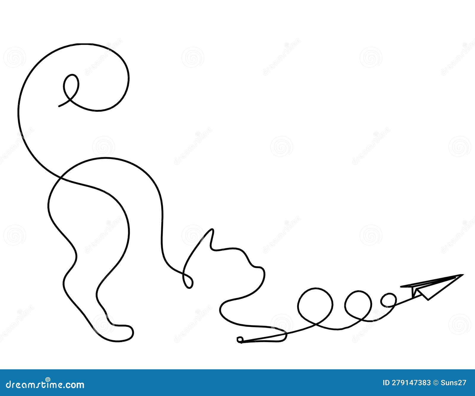 Silhouette of Abstract Cat with Paper Plane in Line Drawing Stock ...