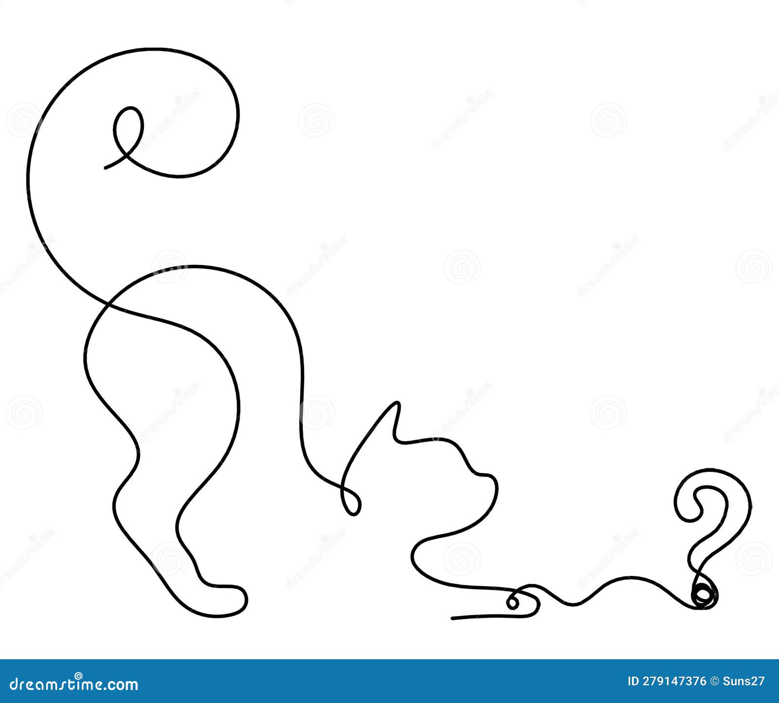 Silhouette of Abstract Cat with Question Mark in Line Drawing Stock ...