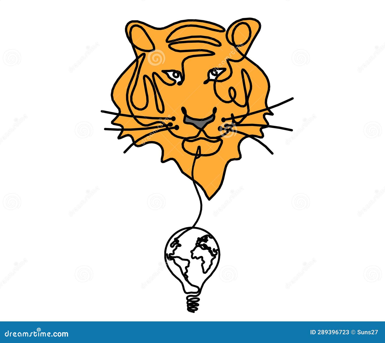 Silhouette of Abstract Color Tiger with Light Bulb As Line Drawing ...