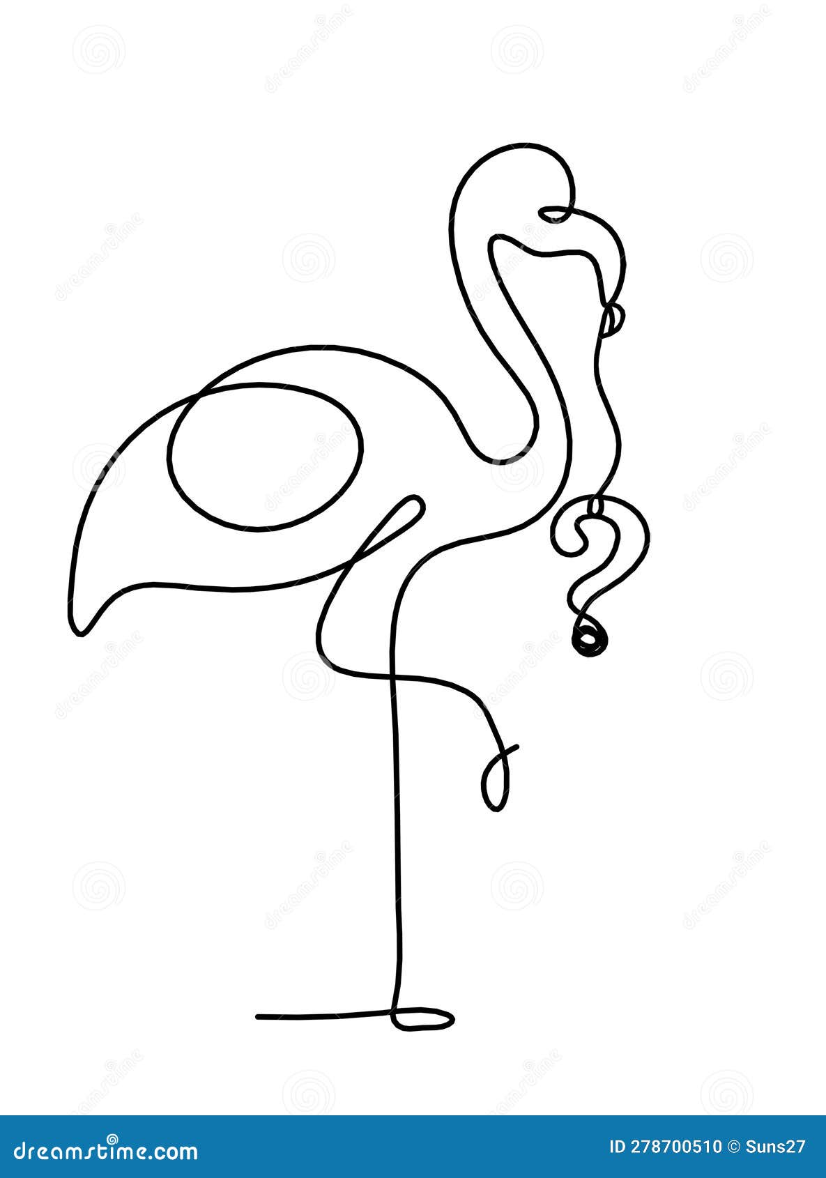 Silhouette of Abstract Flamingo and Question Mark As Line Drawing Stock ...