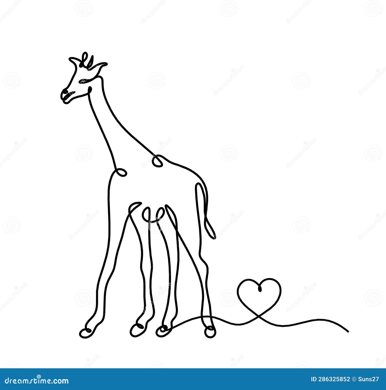 Silhouette of Abstract Giraffe with Heart As Line Drawing Stock ...
