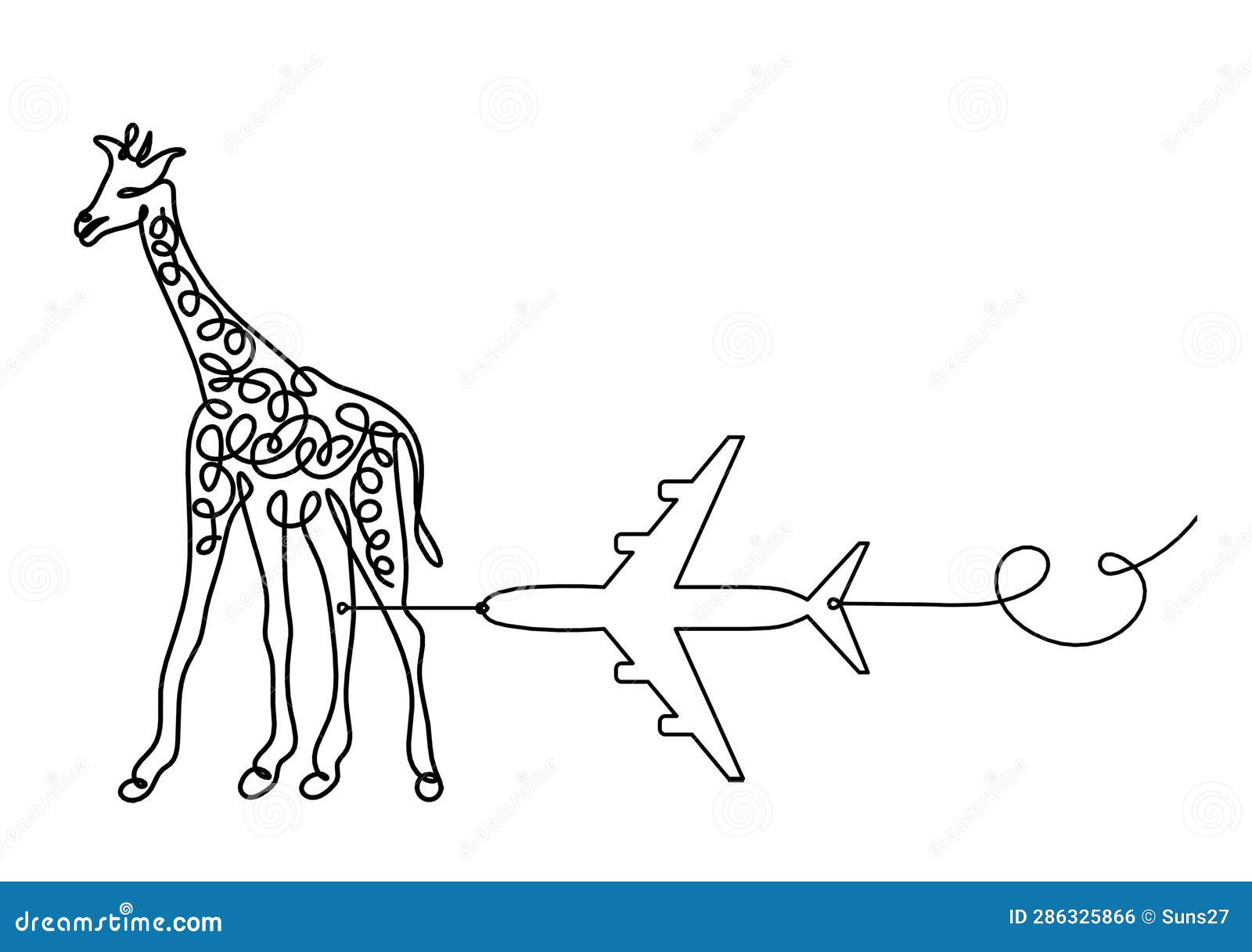 Silhouette of Abstract Giraffe with Plane As Line Drawing Stock ...