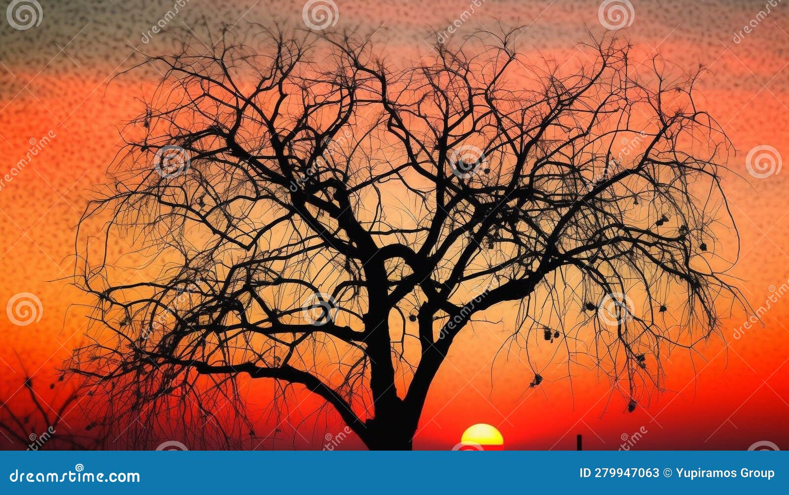 Silhouette of Acacia Tree Back Lit by Glowing Sunset Sky Generated by ...