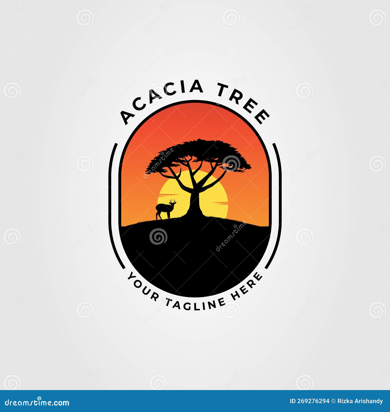 Silhouette Acacia Tree with Deer Logo Vector Illustration Design Stock ...