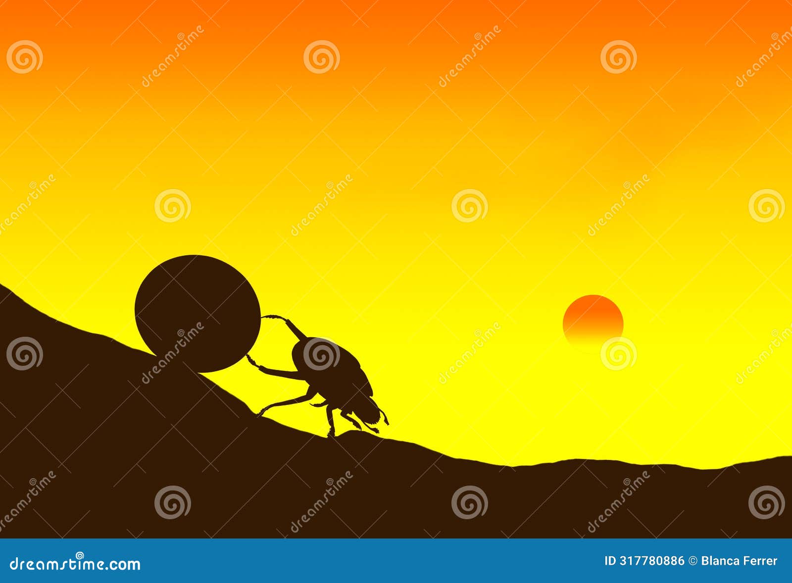 A Silhouette of an African Dung Beetle Outdoors Stock Illustration ...