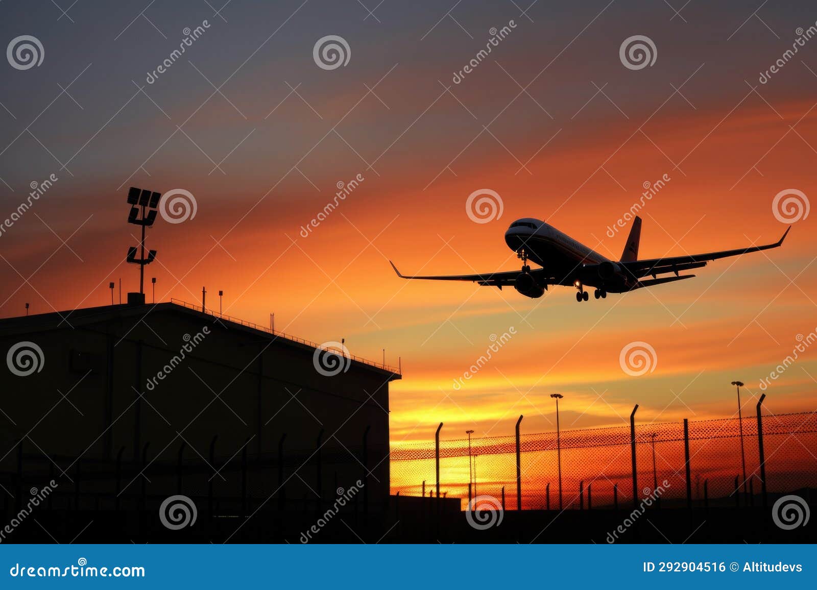 Silhouette of an Airplane Flying Over a Prison Stock Illustration ...