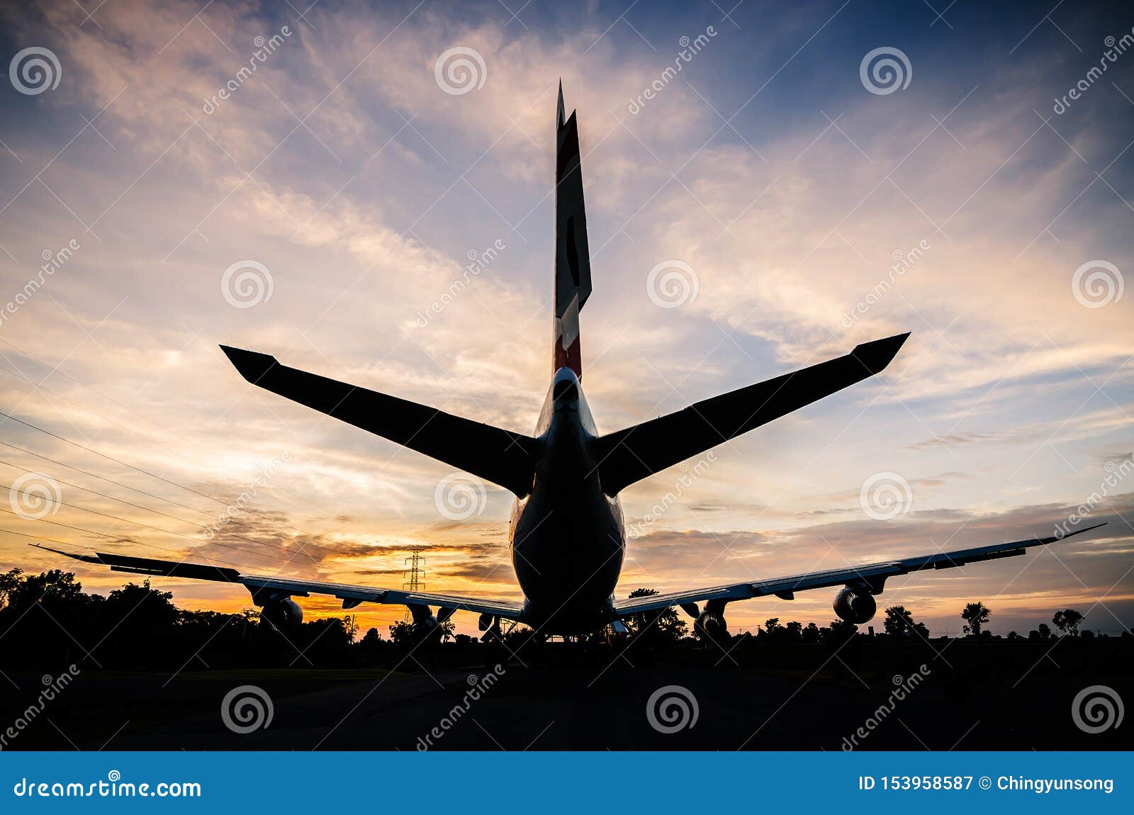 Silhouette of Airplane Stop for Support Service and Transfer Passenger ...