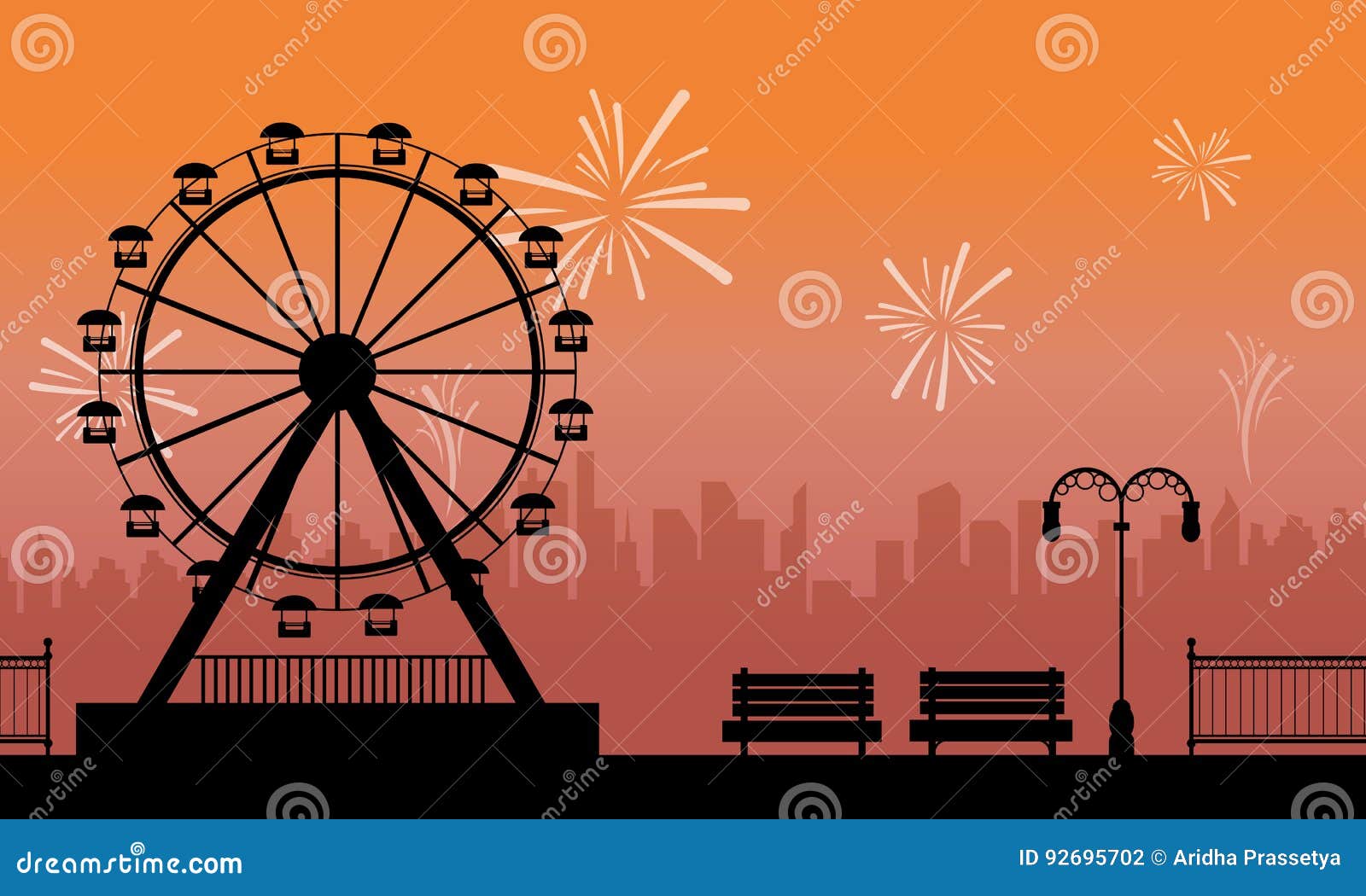 Silhouette Amusement Park With Firework Scenery Vector Illustration ... Silhouette Amusement Park With Firework Scenery Vector Illustration ...