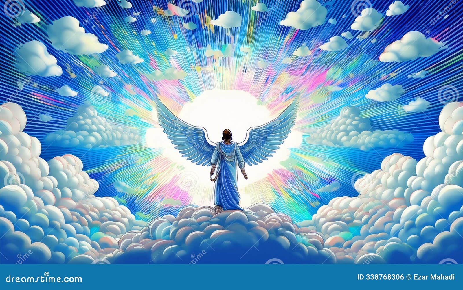 The Silhouette of an Angel with Cloud Background Stock Illustration ...