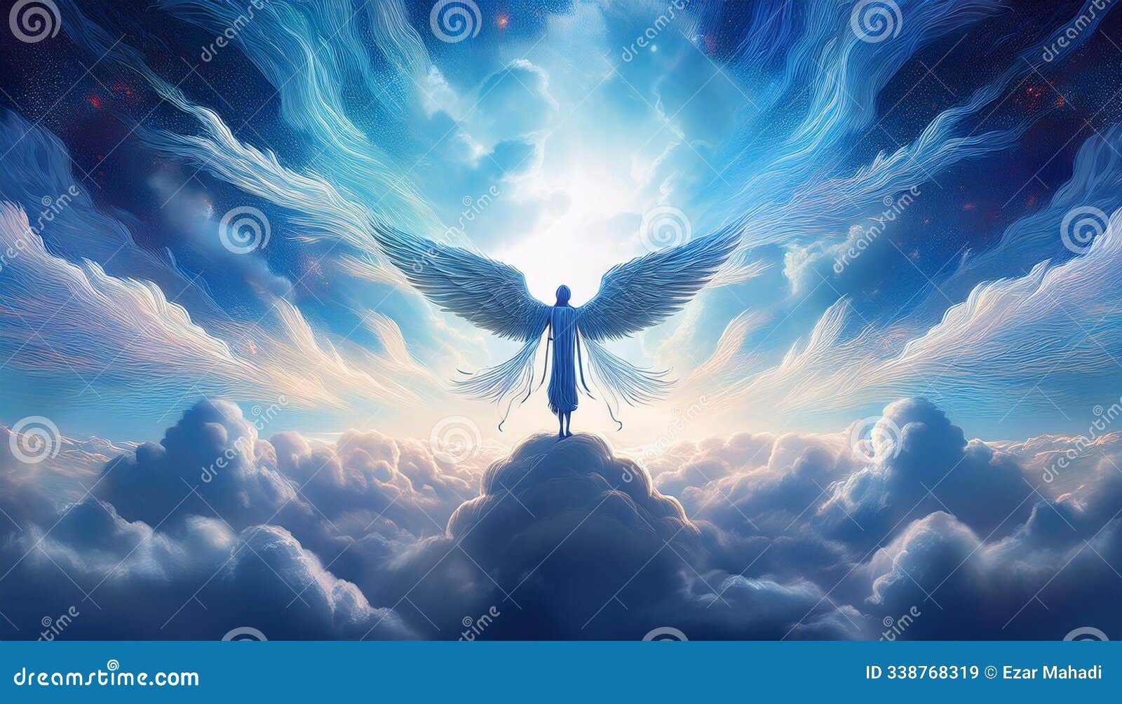 The Silhouette of an Angel with Cloud Background Stock Illustration ...