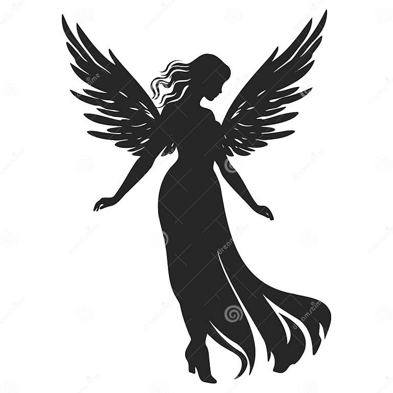 Silhouette Of An Angel Girl With Wings And In A Dress Stock Vector Illustration Of Isolated