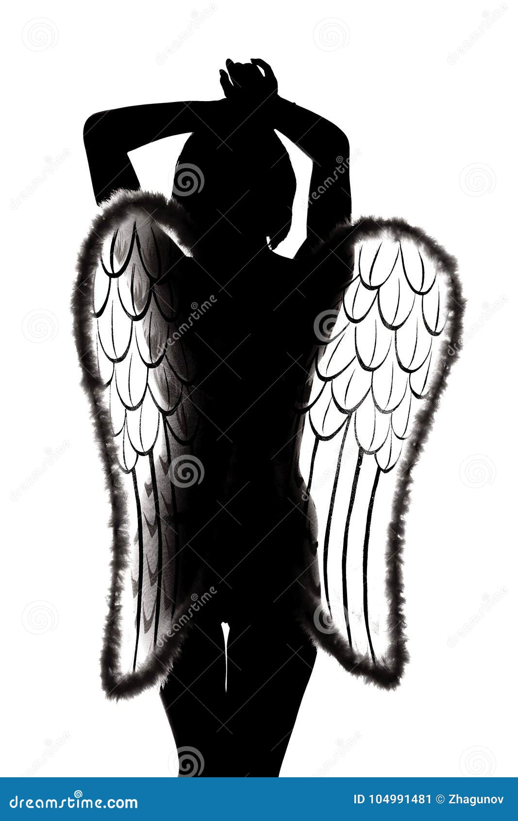 Silhouette Of Angel Statue Sculpture With Sunlight Shining Behind White ...