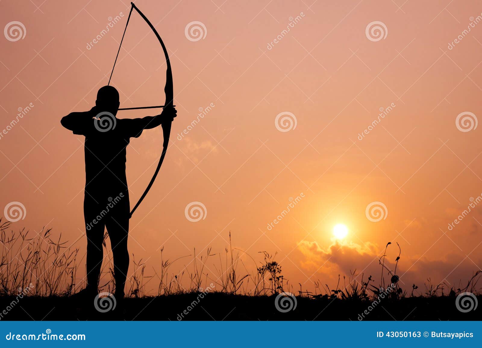 Silhouette Archery Shoots a Bow Stock Image - Image of outline, cloud ...