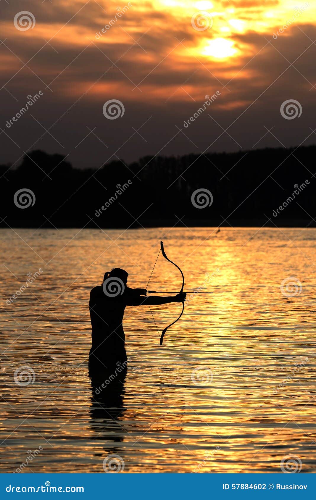 Silhouette Archery Shoots a Bow at a Target in Sunset Sky Stock Photo ...