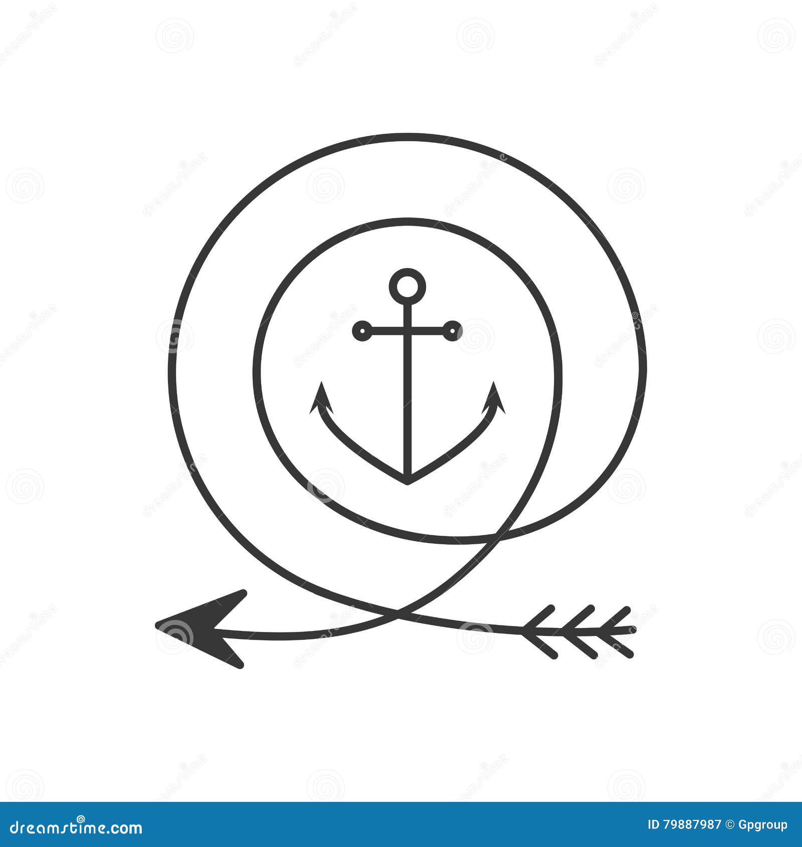 Silhouette with Arrow in Shape Circular and Anchor Stock Vector ...
