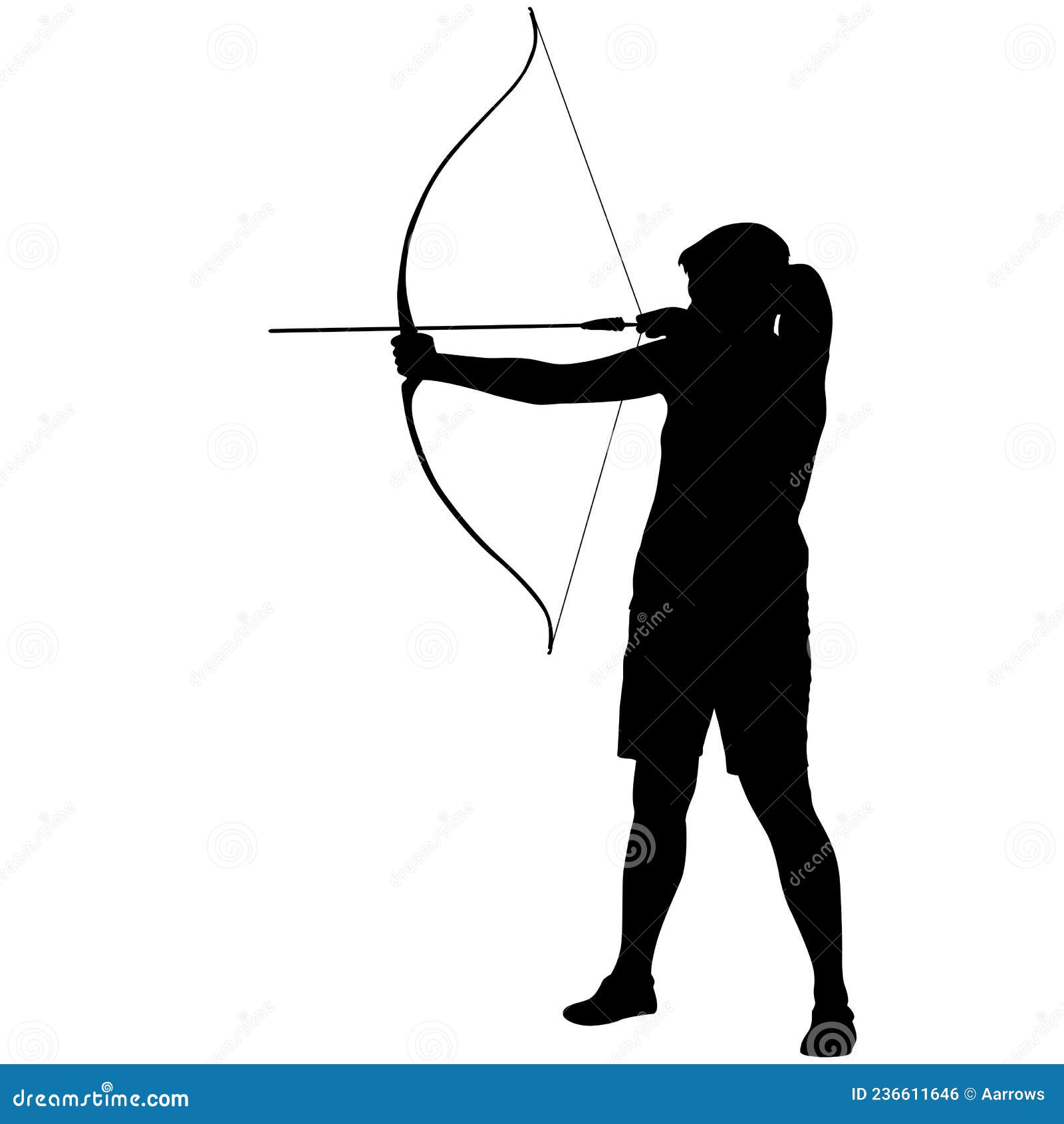 Silhouette Attractive Female Archer Bending a Bow and Aiming in the ...