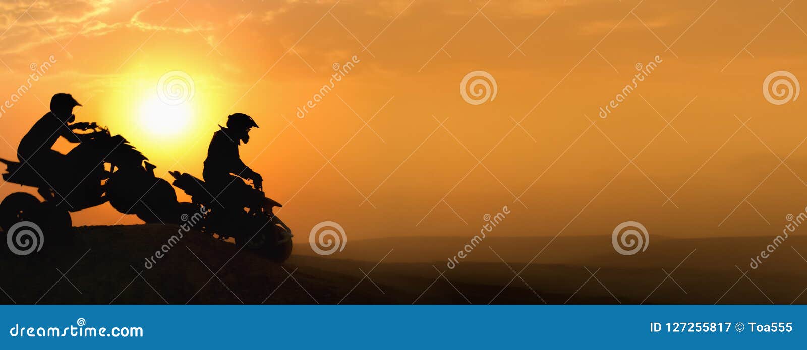 Silhouette ATV or Quad Bikes Jump in Sunset. Stock Image - Image of ...