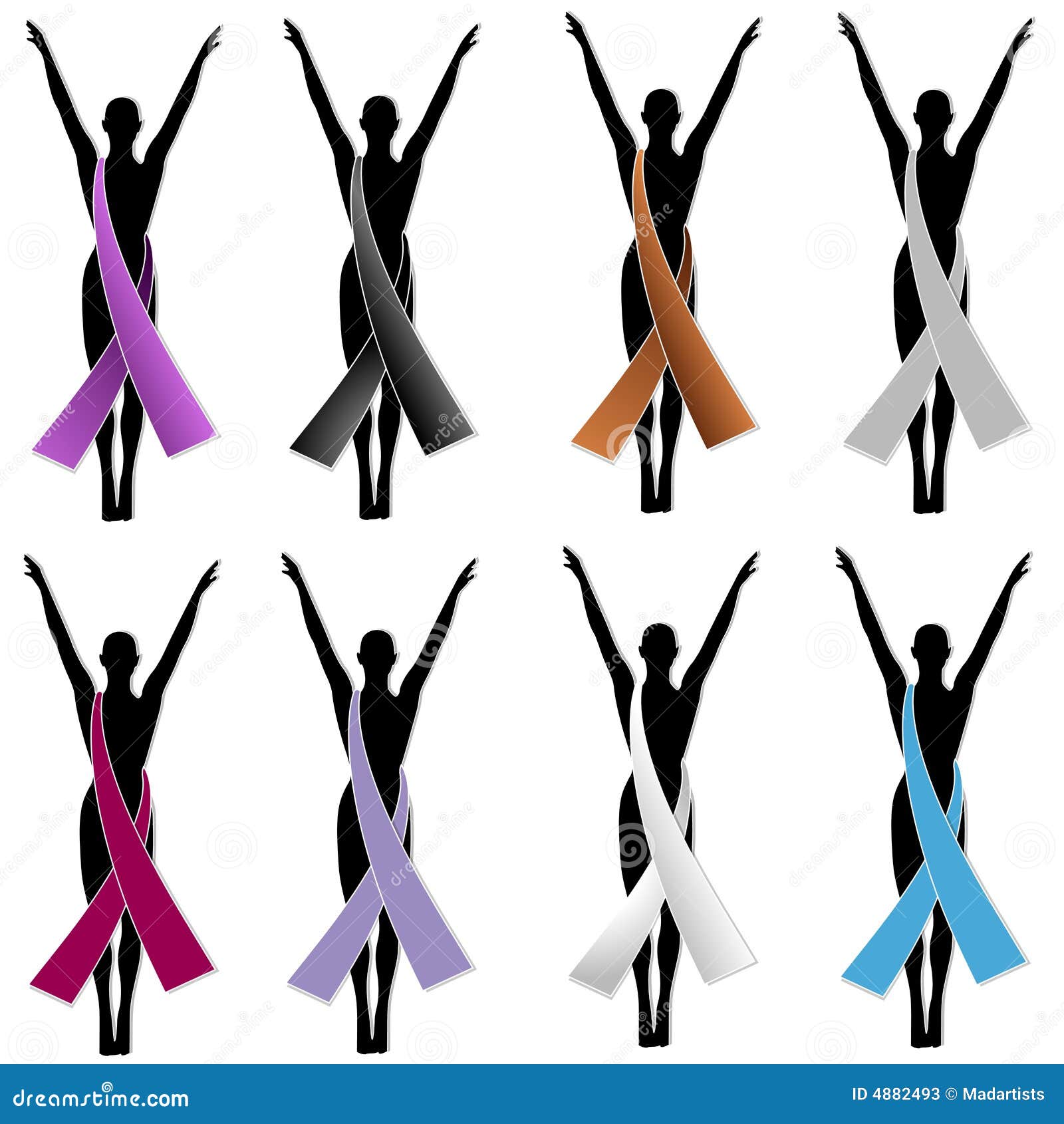 Big Set Of Awareness Ribbons. Multicolored Symbols Of Support Or ...