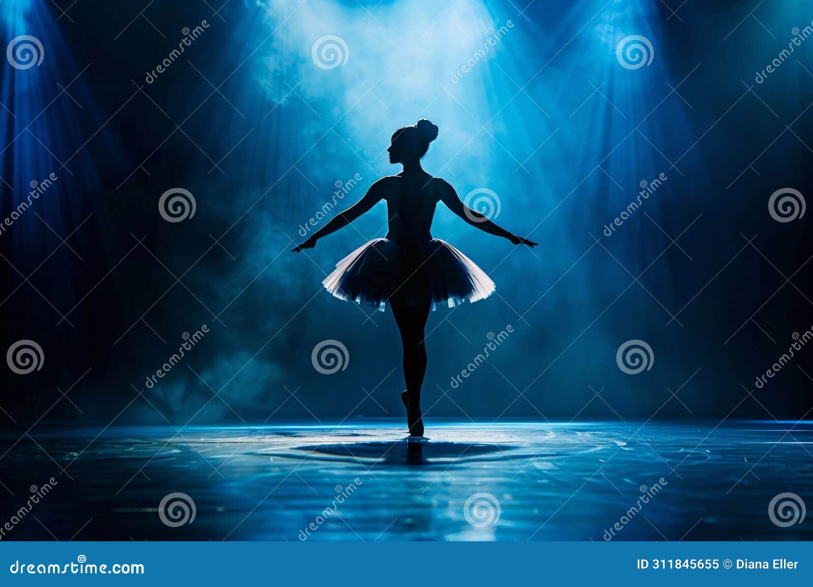 Silhouette of Ballerina Dancing on the Stage Stock Illustration ...